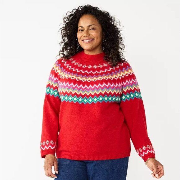 croft & barrow | Sweaters | Nwt Croft Barrow Red Fair Isle Long Sleeve ...